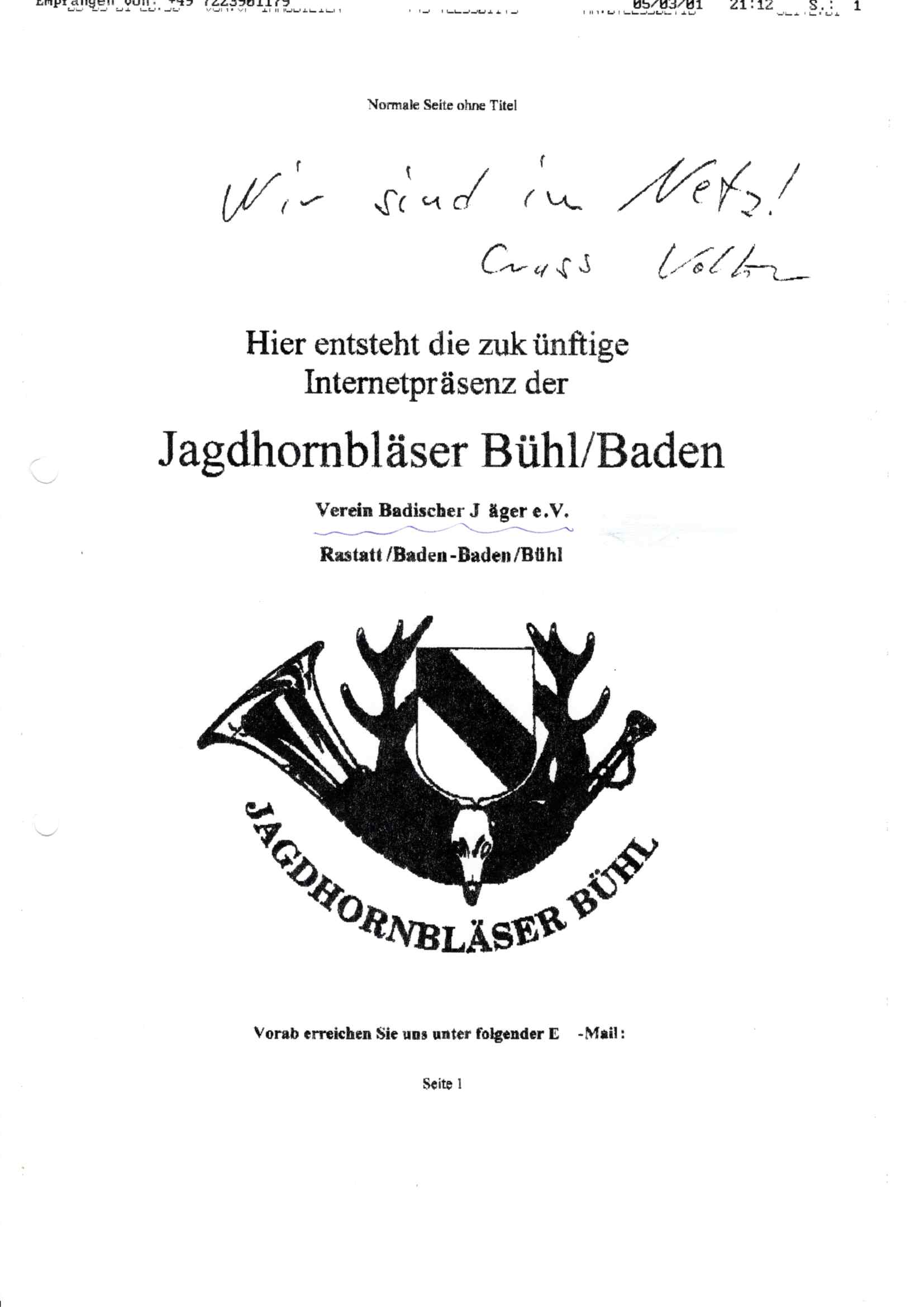 JGHB BÜHL IM NETZ 05.03.2001 – Jagdhornbläser Bühl